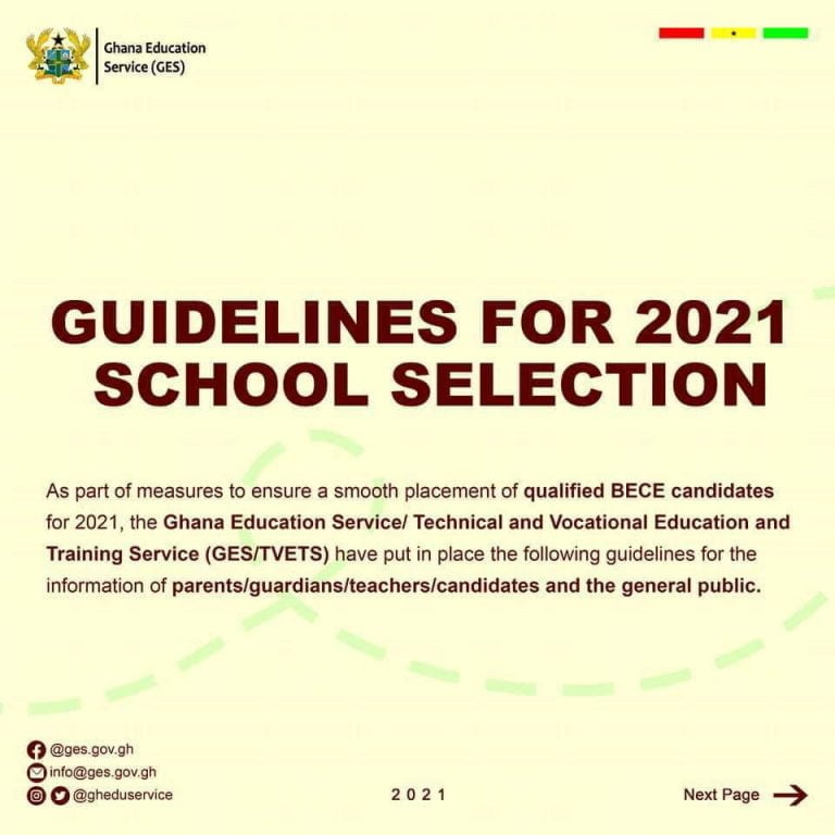 New 2021 School Selection Guidelines & Forms for BECE Graduates Out