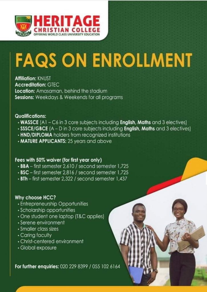 Admission into Heritage Christian College, Amasaman Now Opened