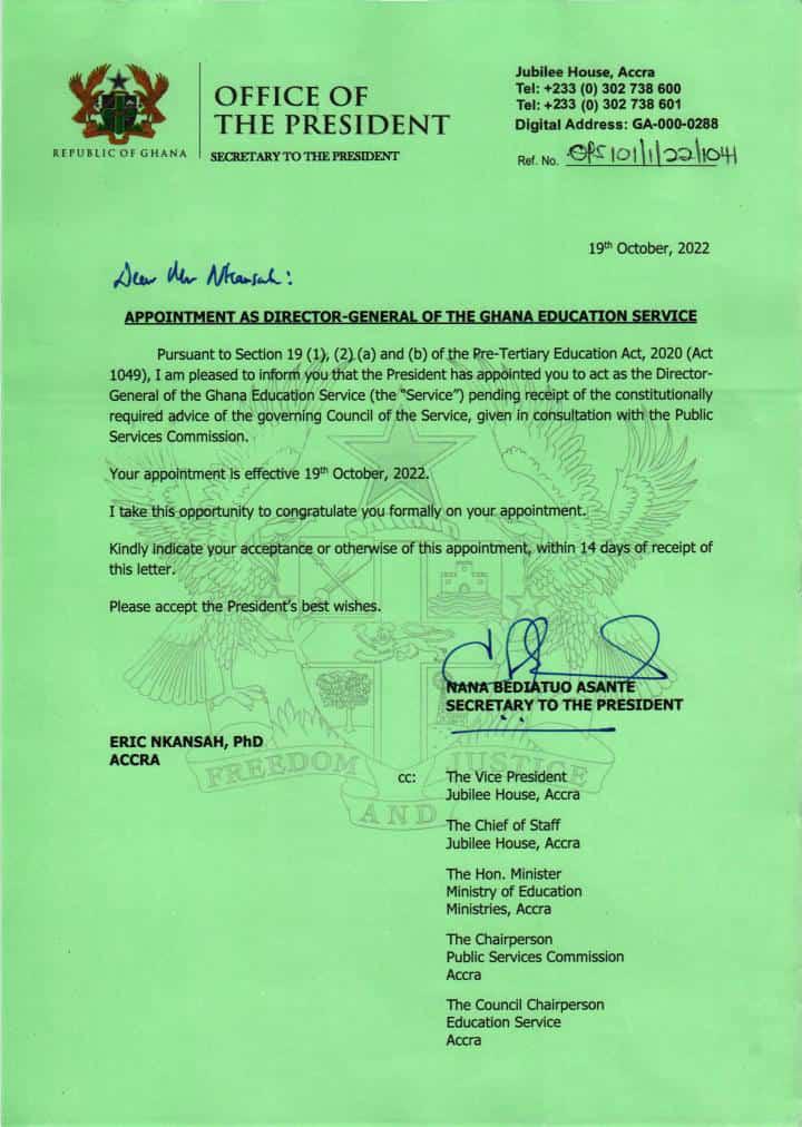 Dr. Eric Nkansah appointed new GES Director-General