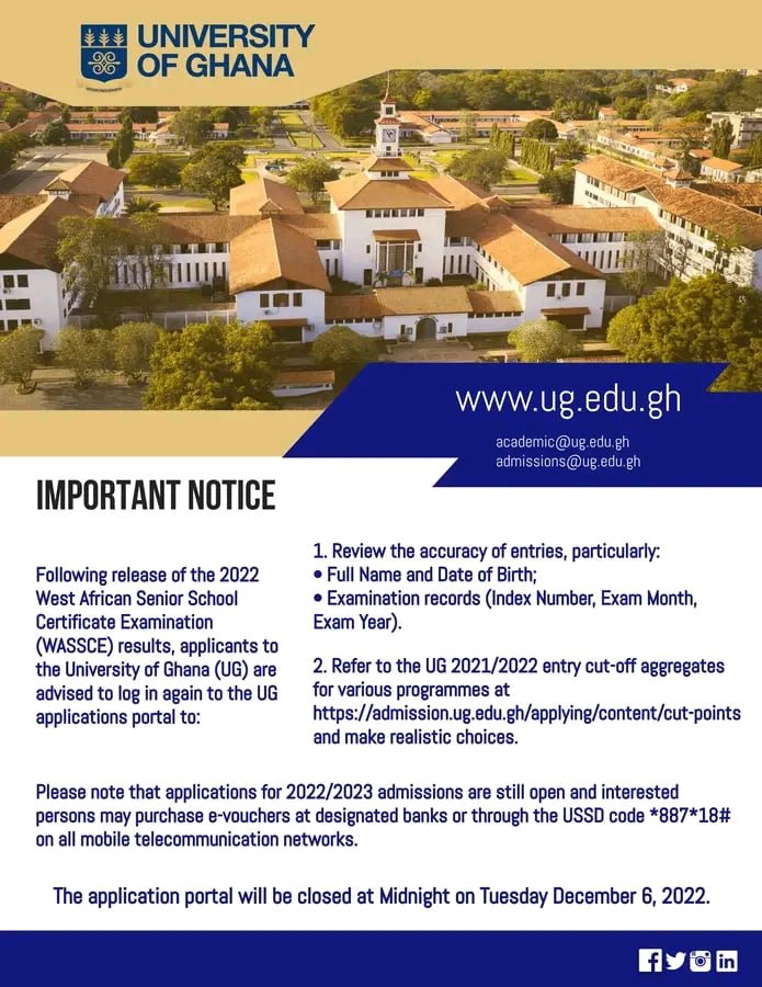 University of Ghana Sends Message To All 2022 WASSCE Applicants Who ...