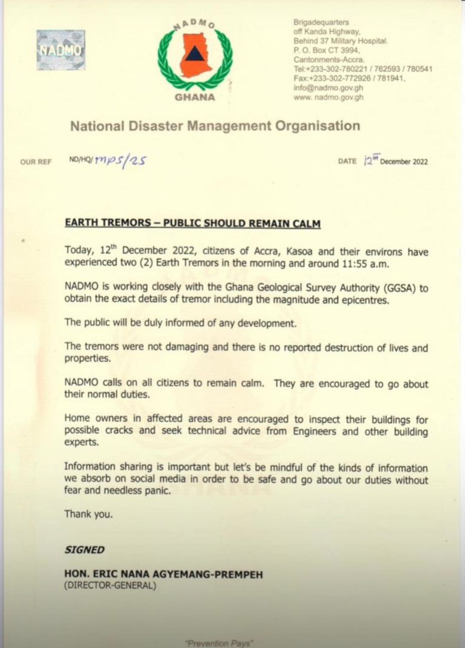 NADMO Director Sends Message To Ghanaians Following Earth Tremors In ...