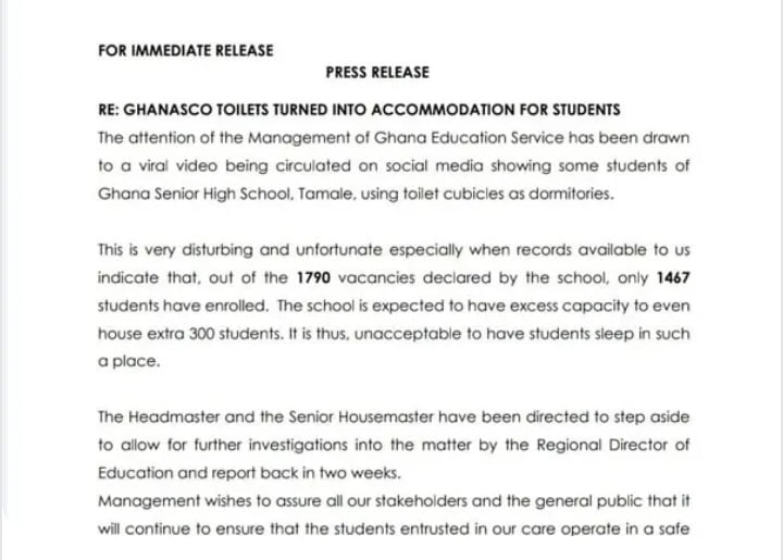 GES Suspend Headmaster For GHANASCO; Check Out - Ghana Education News