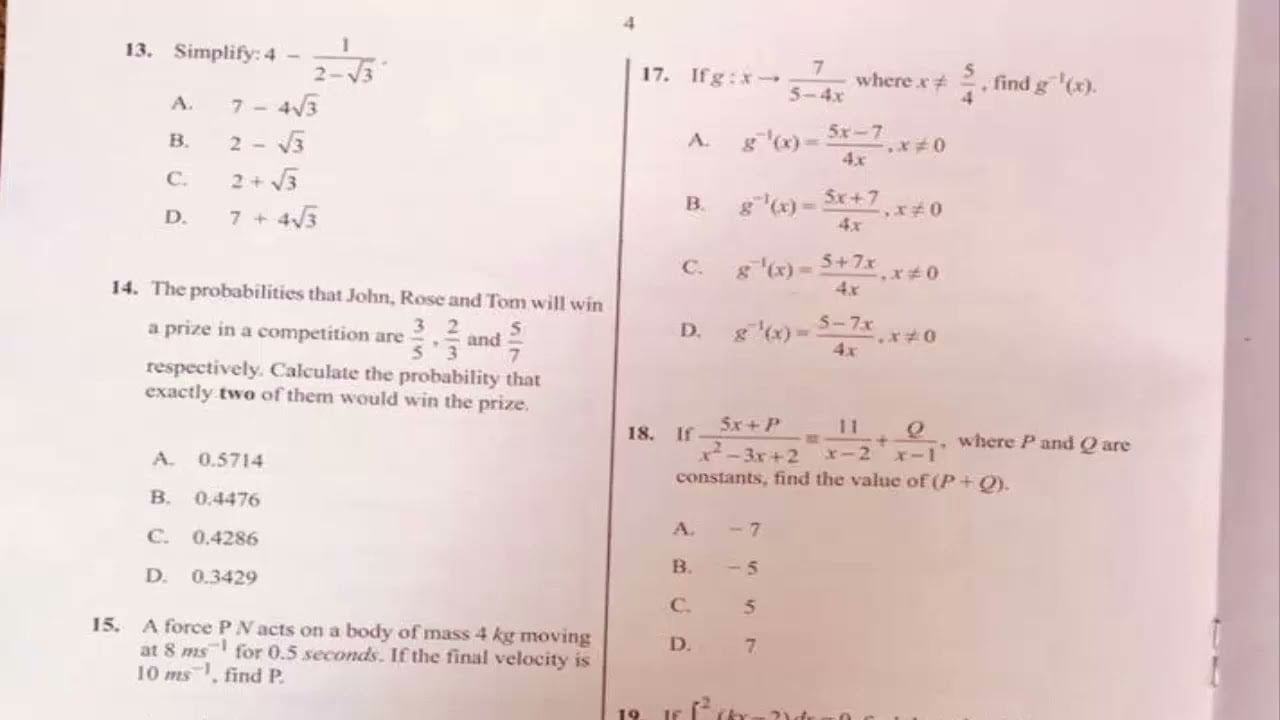 Solve These Elective Mathematics Questions For WASSCE Ghana Education Solve These Elective Mathematics Questions For WASSCE Ghana Education
