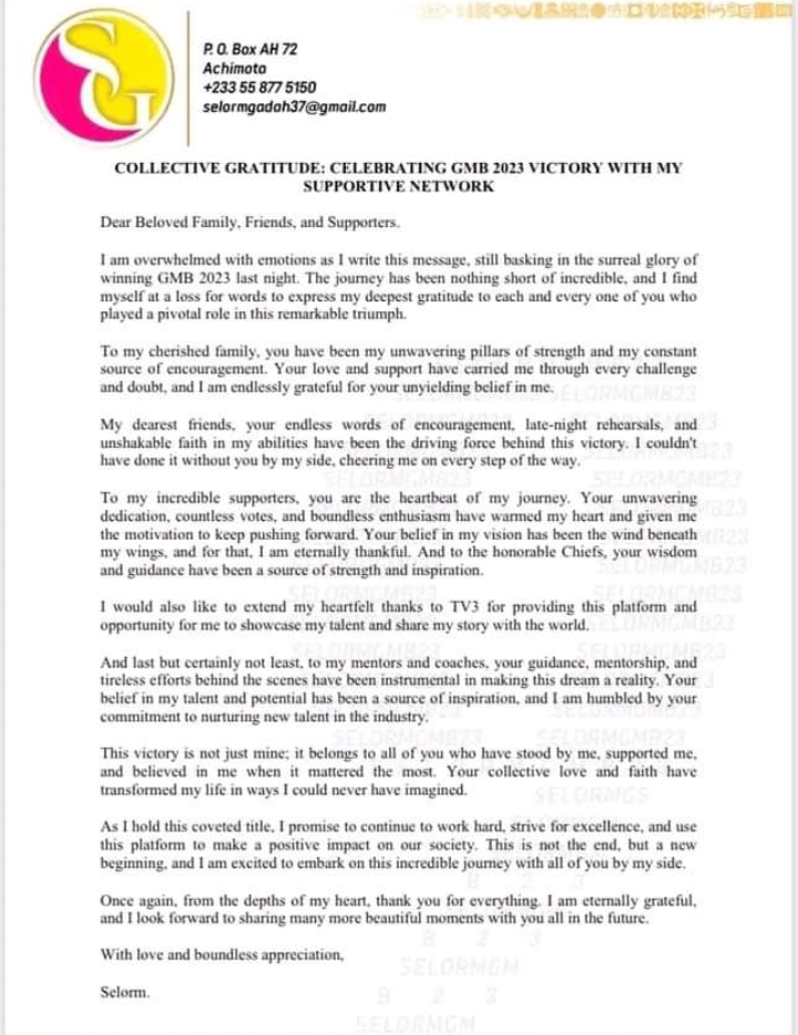 Gratitude Message From Selorm; GMB 2023 Winner - Ghana Education News