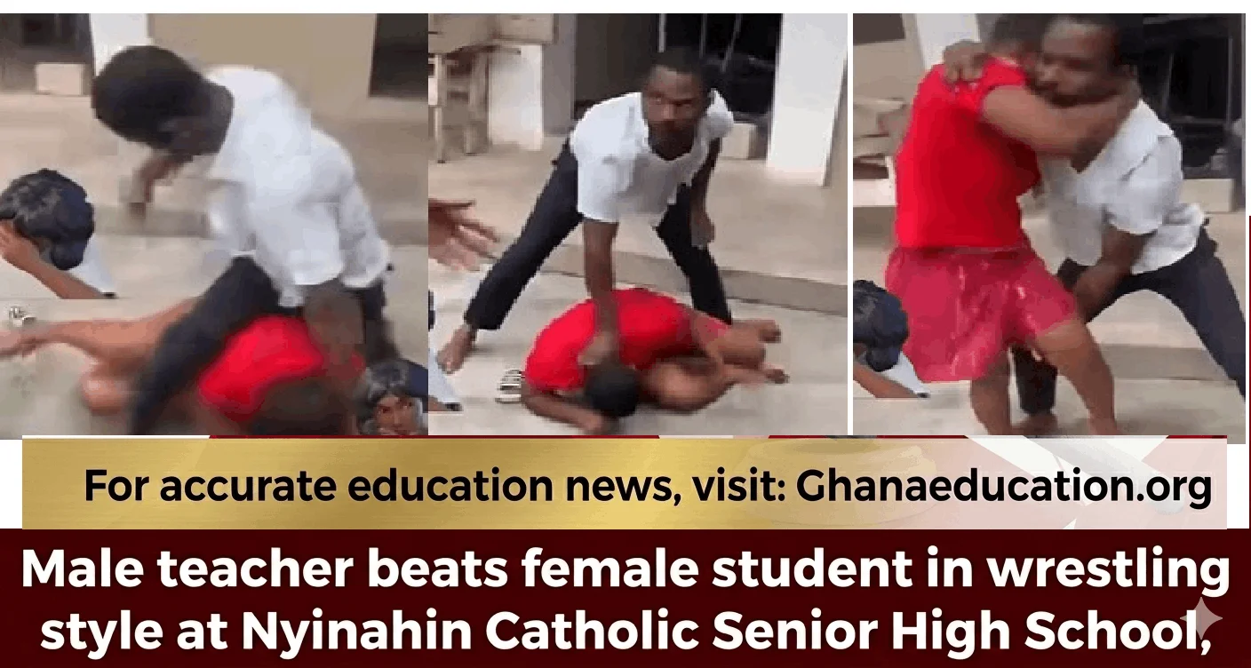 Teacher beats female student in Wrestling style at Nyinahin Catholic SHS
