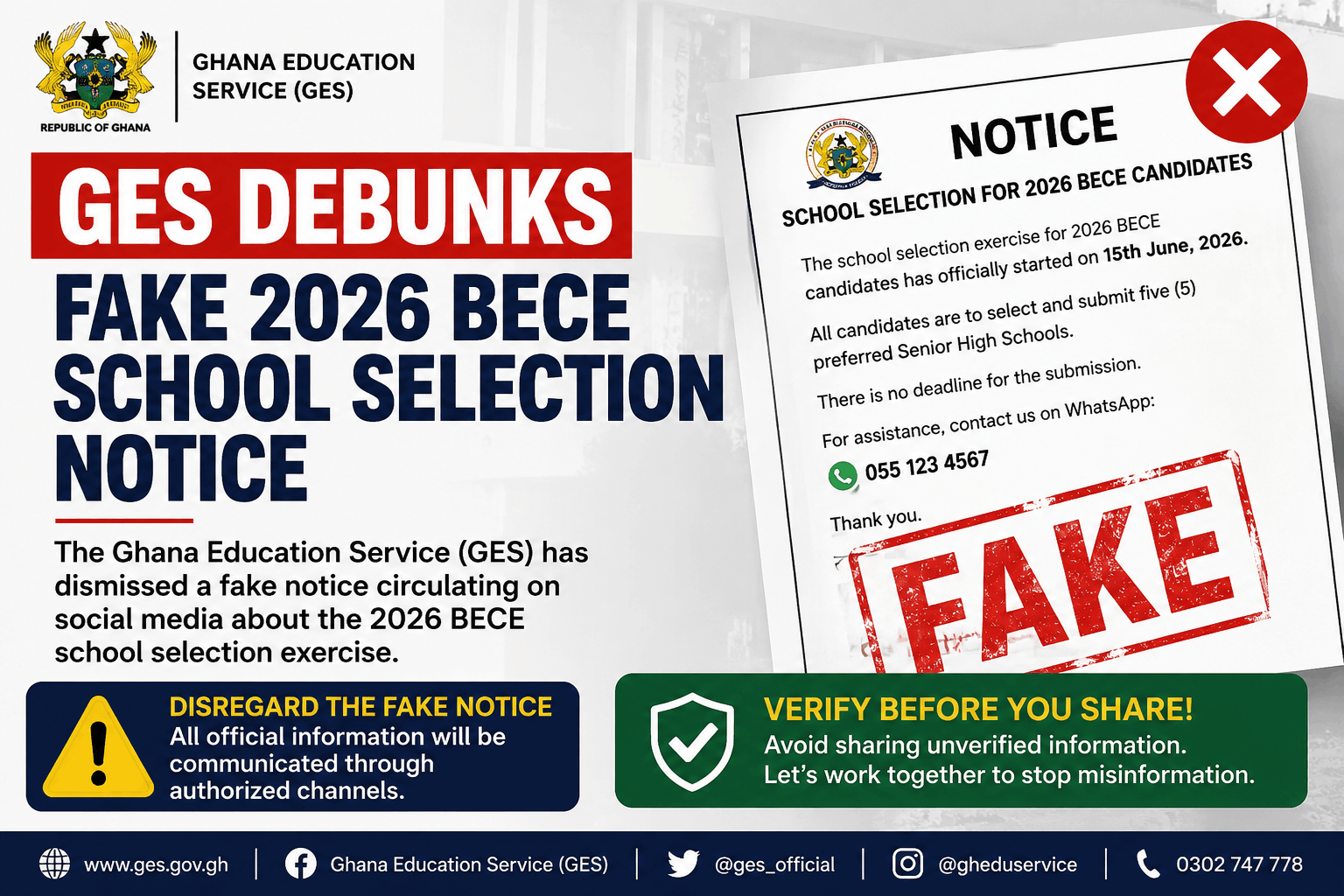 GES Debunks Fake 2026 BECE School Selection Notice - GhanaEducation